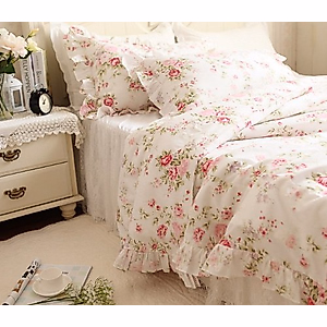 Kolachic Country Rose Roses Pink Floral Flower Duvet Cover Bedding Set 3 Pieces, 1 Duvet Cover & 2 Pillowcases 100% Cotton (King/California King)