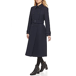 Cole Haan Women's Flared Trench Slick Wool Coat, Navy, 8