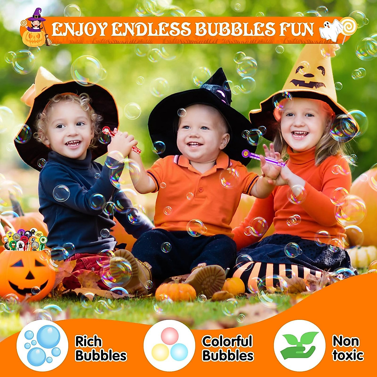 HINZER 80 Pack Halloween Party Favors Mini Bubble Wands Halloween Toys Gift for Kids Halloween Treats Non Candy Goodie Bag Fillers Pinata Stuffers Classroom Prizes Bubble Maker Toys for Boy Girl Kid