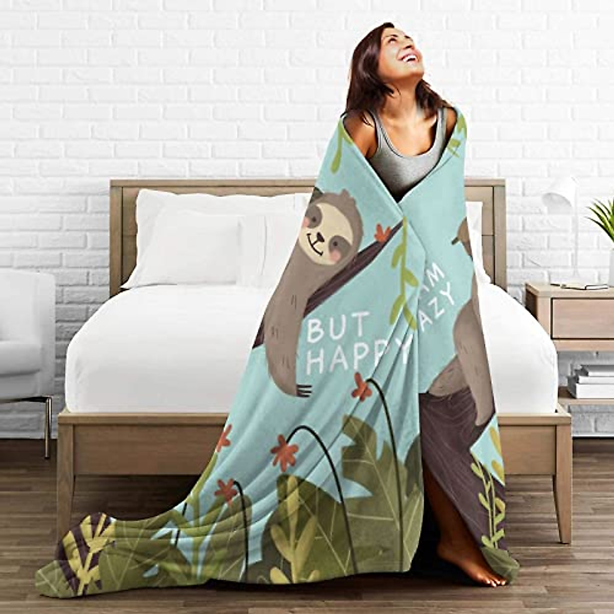 Sloth Throw Blanket Flannel Plush Soft Warm Blankets 60"X50" for Kids Adults Gift Sofa Chair Bed Office