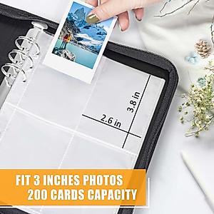 Zipper Photo Album Binder, Mini Photo Album, 25 Sleeves for Fujifilm Instax Mini 11 90 70 50S 26 25 9 8+ 7S Instant Camera, Photo card binder for Polaroid Snap Z2300 PIC-300P Film, Black
