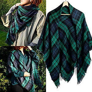OCT17 Plaid Scarfs for Women Pashmina Tartan Wrap Large Warm Blanket Soft Shawl Checked Winter Fall Scarfs Scarves for Woman - Green