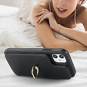 Lipvina for iPhone 13 Mini Case with Card Holder and Strap for Women,Crossbody Lanyard,Kickstand Ring Stand,Snap Clasp,RFID Blocking,Phone Wallet Cases 5.4 inch(Black)