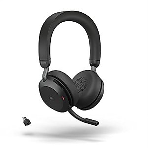 Jabra Evolve2 75 PC Wireless Headset with Advanced Active Noise Cancelling, USB-C Bluetooth Adapter and MS Teams-Compatibility - Black (Renewed)