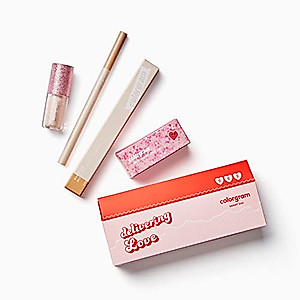 COLORGRAM Sweet Box(Milk Bling Shadow - 07 Fairylike, Under Eye Highlighter Stick - 01 Warm Tone) | Gift Set Pigmented Liquid Glitter Eye Shadow, Long-lasting Shimmer cream type Eyeliner, Highlighter, Under Eye Concealer, Smudge-proof Daily Makeup, Korean