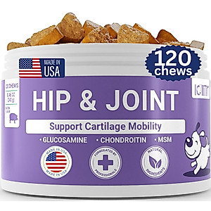 Dog Hip and Joint Supplement - Made in USA Dog Joint Supplement for Mobility Issues - Relief with Glucosamine for Dogs, MSM - 120 Count, Bacon Flavor - All Natural Dog Joint and Hip Supplement