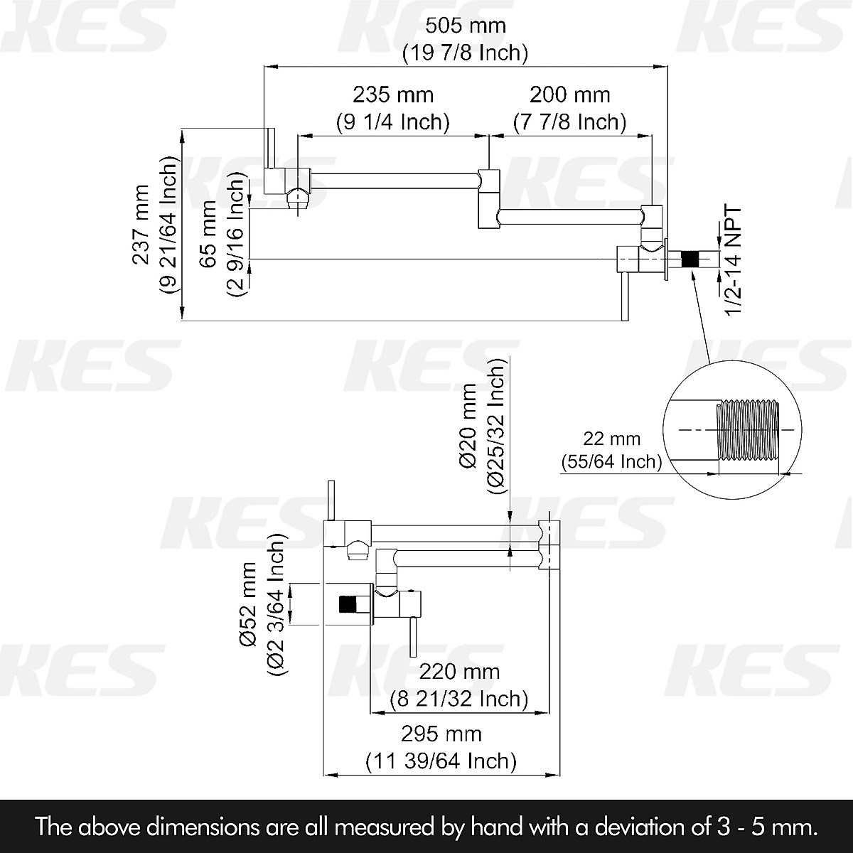KES Pot Filler Folding Kitchen Faucet Brass Double Joint Swing Arm Sink Faucet Articulating Wall Mount Two Handle Single Hole, Matte Black, cUPC NSF Certified Lead-Free, KN926LF-BK