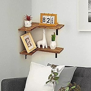 Coral Flower Wall Shelves Rustic Wood Corner Floating Shelves for Bedroom Living Room Bathroom Kitchen Set of 2