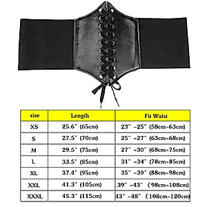 Glamorstar Corset Belt for Women Wide Elastic Tied Waspie Belts Lace-up Leather Waist Belts for Women Dresses 75cm Black
