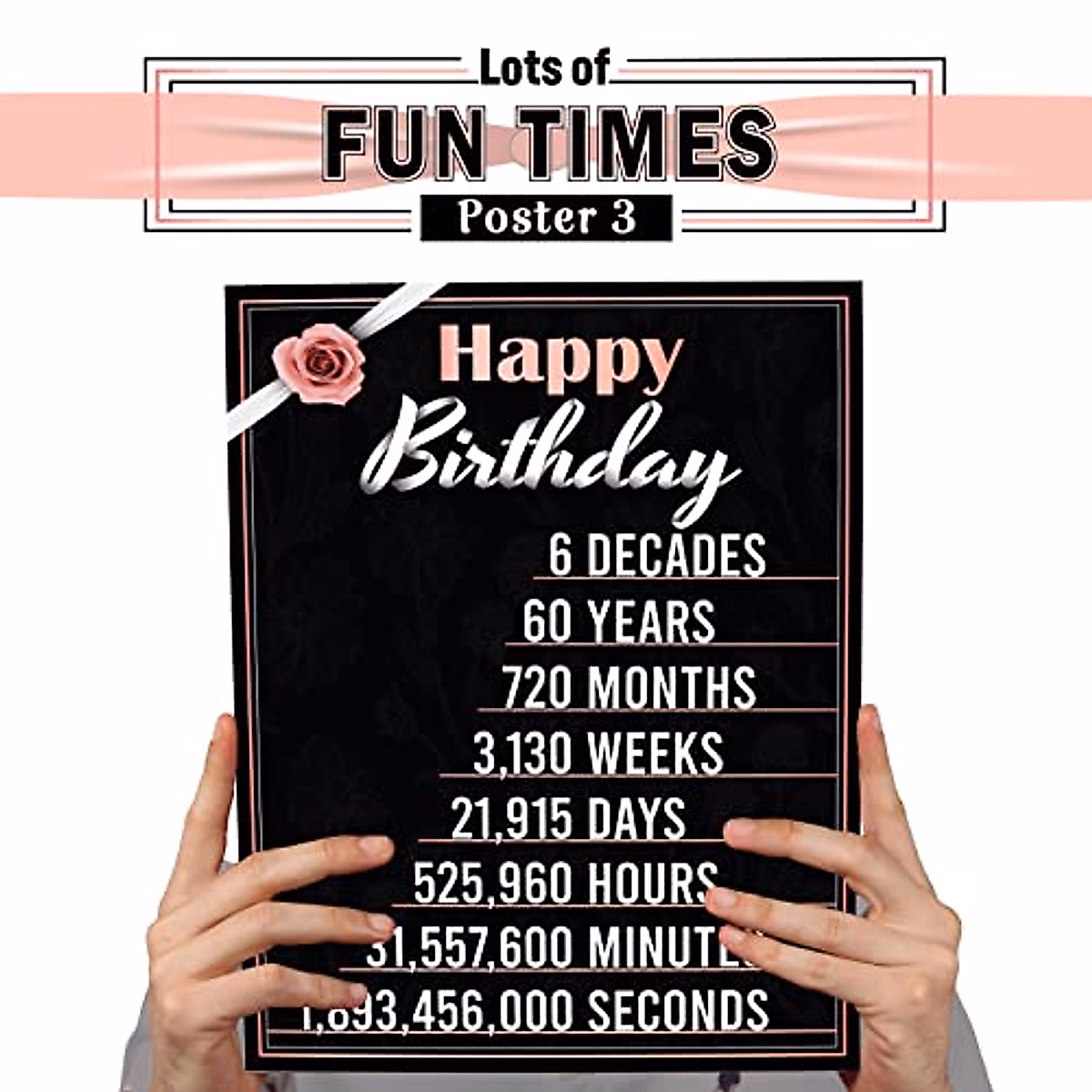 VAPARA DESIGNS 60th Birthday Decorations For Women - 3 Pack of Fun, Artistic 11x14 Rose Gold Birthday Posters - 60th Birthday Gifts For Women - 60 Years Ago - Back In 1963