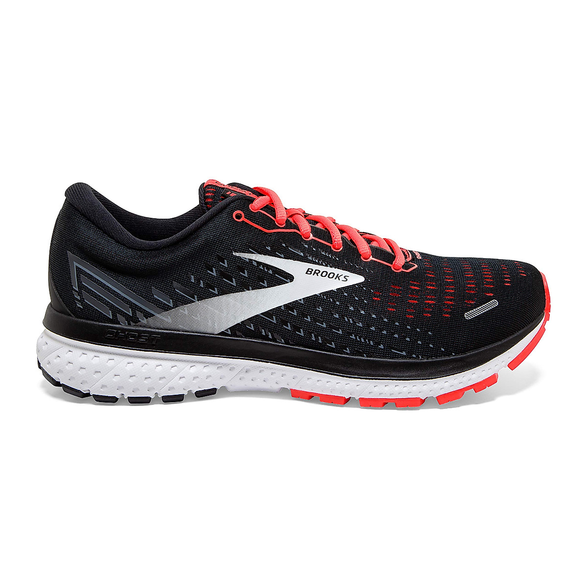 Brooks Women's Ghost 13 Running Shoe - Black/Ebony/Coral - 7 Medium