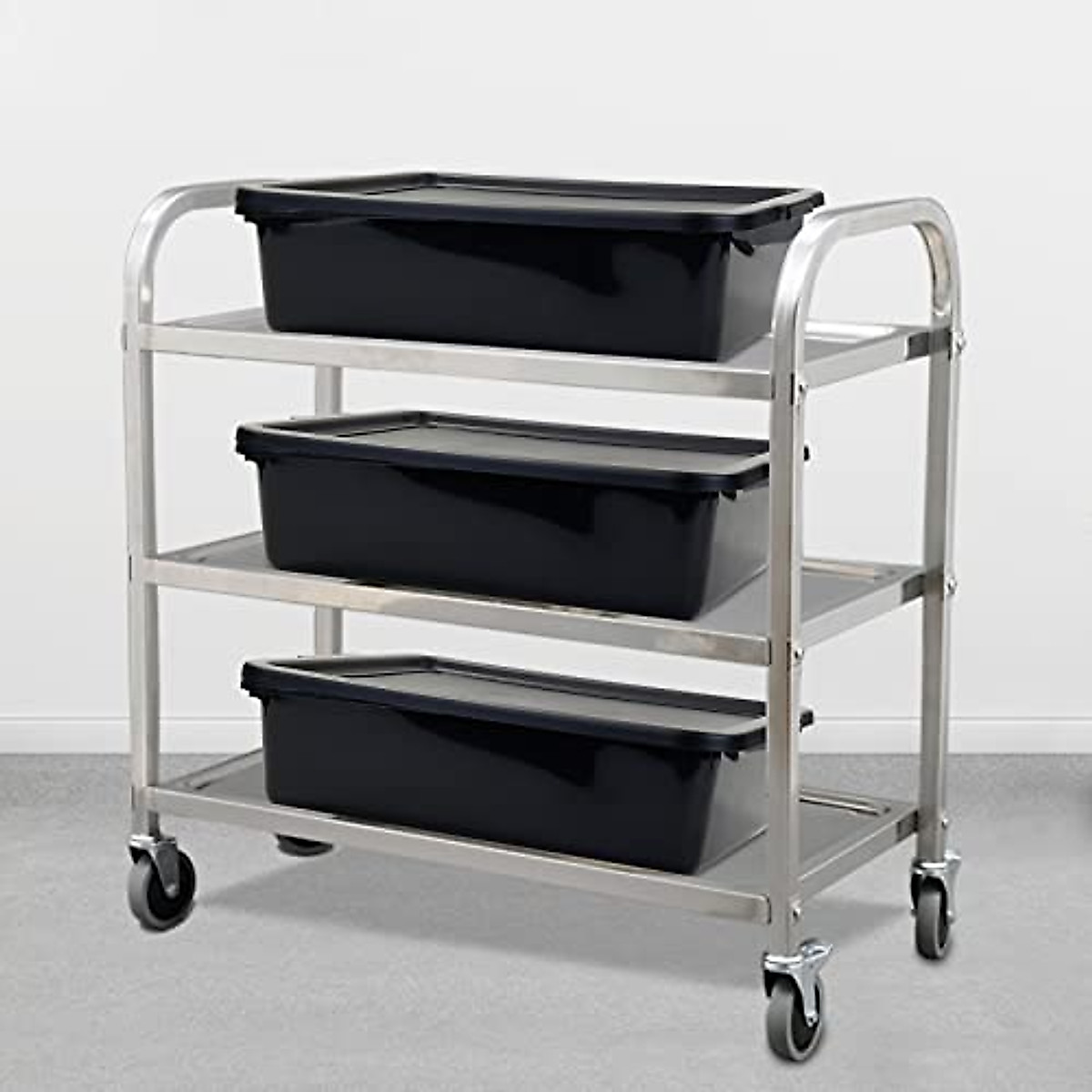 Pekky 13 L Food Service Bus Tubs with Lids, 3 Packs Commercial Tote Box, Black