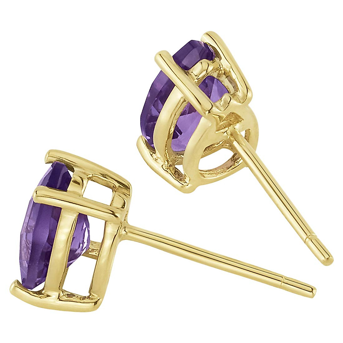 Peora 14K Yellow Gold Amethyst Earrings for Women, Genuine Gemstone Birthstone Solitaire Studs, 7x5mm Pear Shape, 1 Carat total, Friction Back