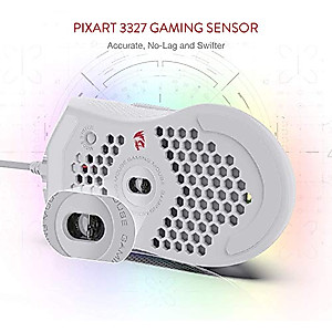 Redragon M808 Storm Lightweight RGB Gaming Mouse, 85g Ultralight Shell - 12,400 DPI Optical Sensor - 7 Programmable Buttons - Precise Registration - Super-Lite Cable - White