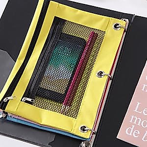 SORDIM 3 Ring Binder Pencil Pouch, 2 Pack Pencil Pouches with Zipper-Pencil Case with Double Pocket and Mesh Window (pink and grey)