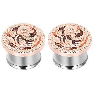 Stuppendux Stainless Steel Gold Diamond Rose Double Flared Flesh Ear Tunnels Plugs Stretcher Expander Kit Gauge 0g 8mm