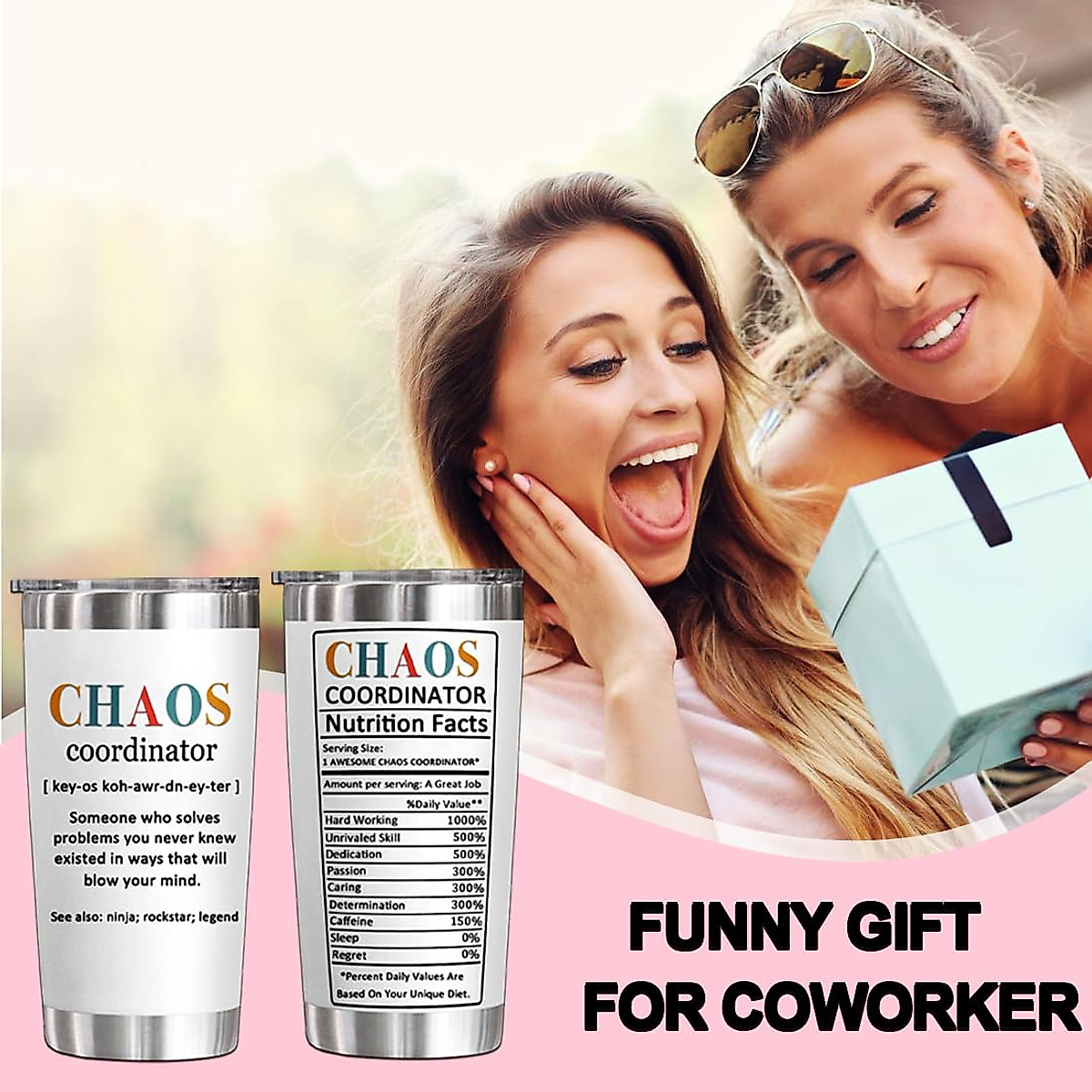 YXOTJHS Chaos Coordinator Tumbler, Chaos Coordinator Gifts for Women Boss Lady Coworker Manager Teacher Assistant Mom-Thank You Gifts, Birthday Gifts for Women-20 Oz Stainless Steel Tumbler