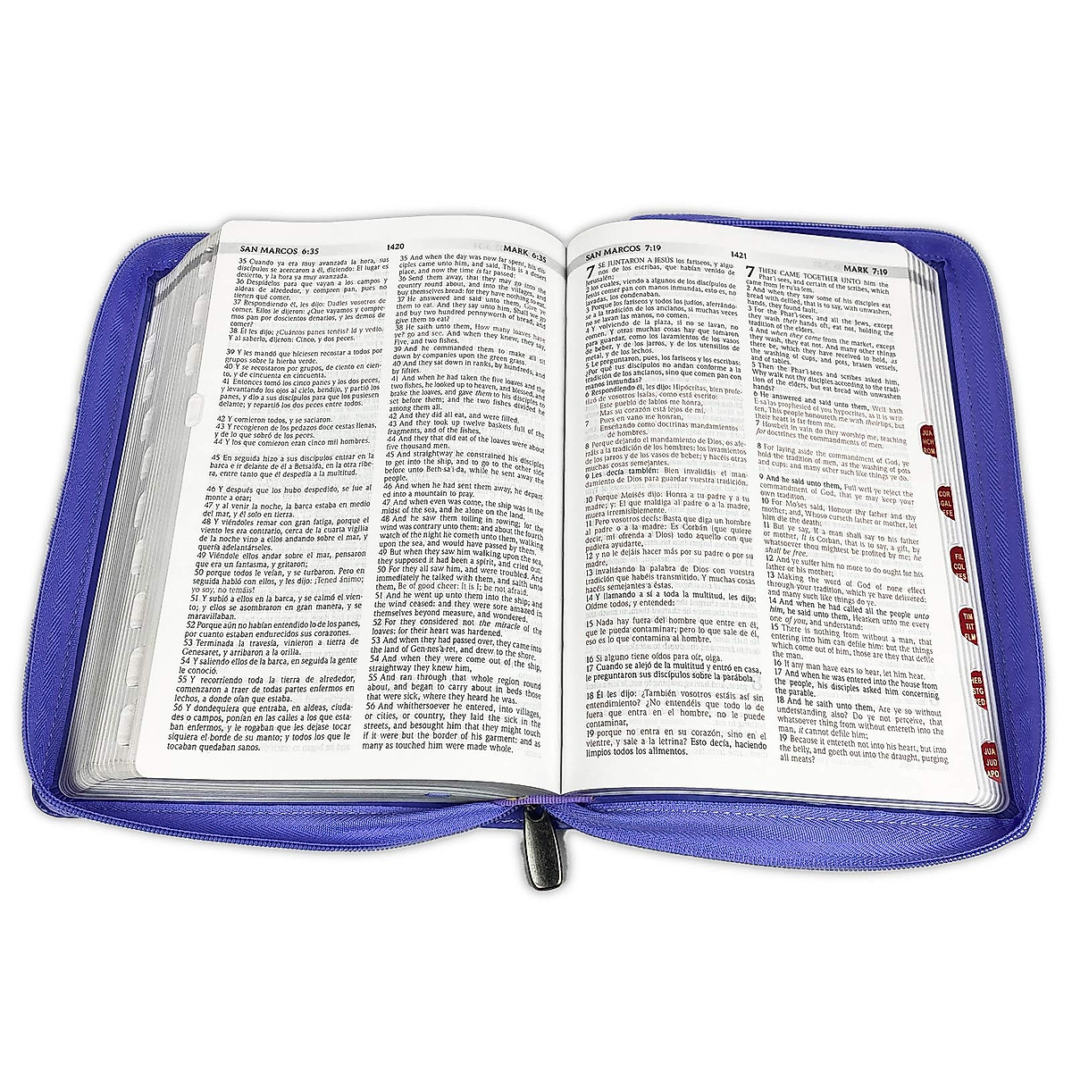 Biblia Bilingue Reina Valera 1960 King James Version KJV Imitacion Piel Morado Con Indice Zipper