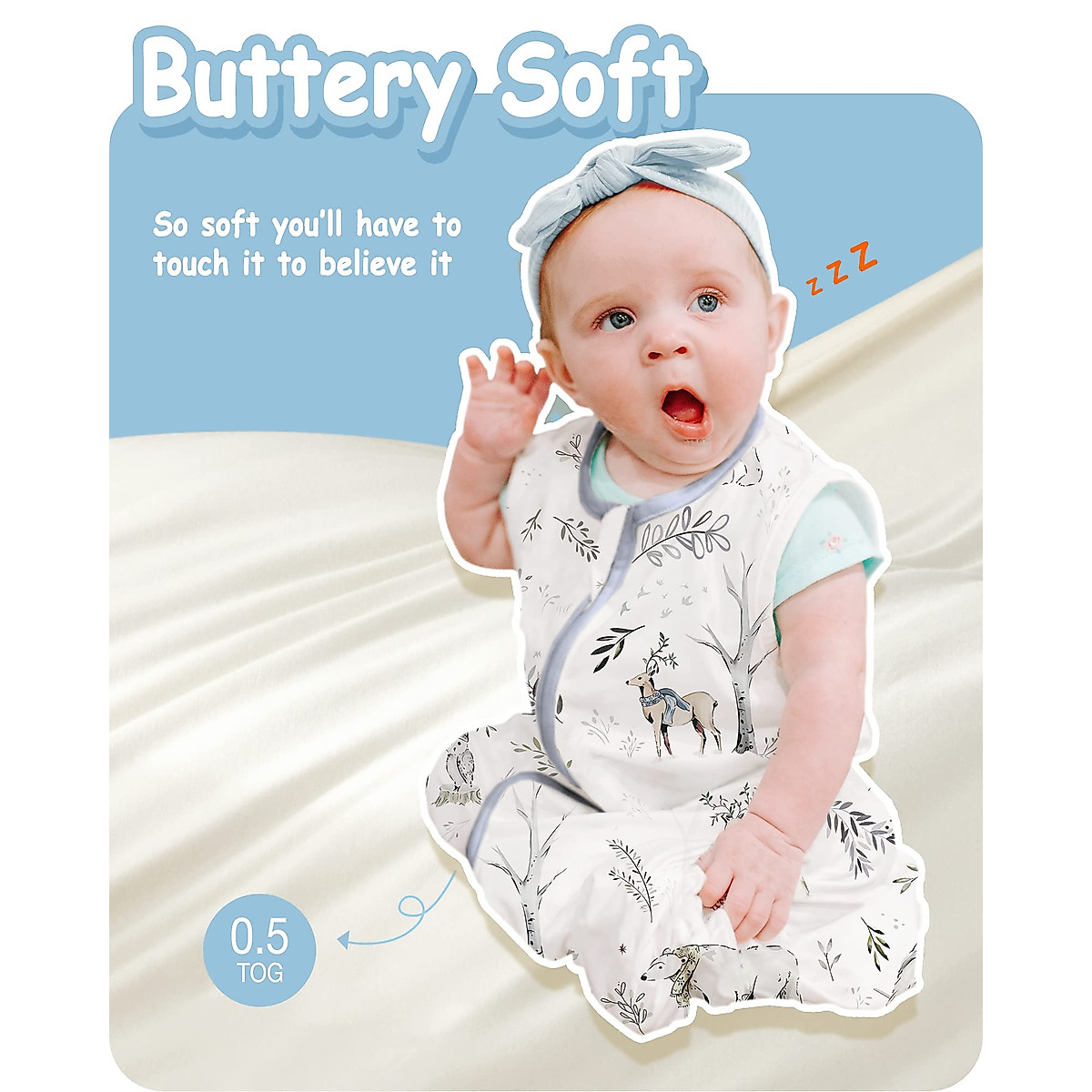 TOTBASIC Baby Sleep Sack 2-Pack, Light & Soft Unisex-Baby Wearable Blanket, 2-Way Safe Zippers Sleepsack for Babies 0-3-6-12-18-24 Months 0.5 TOG