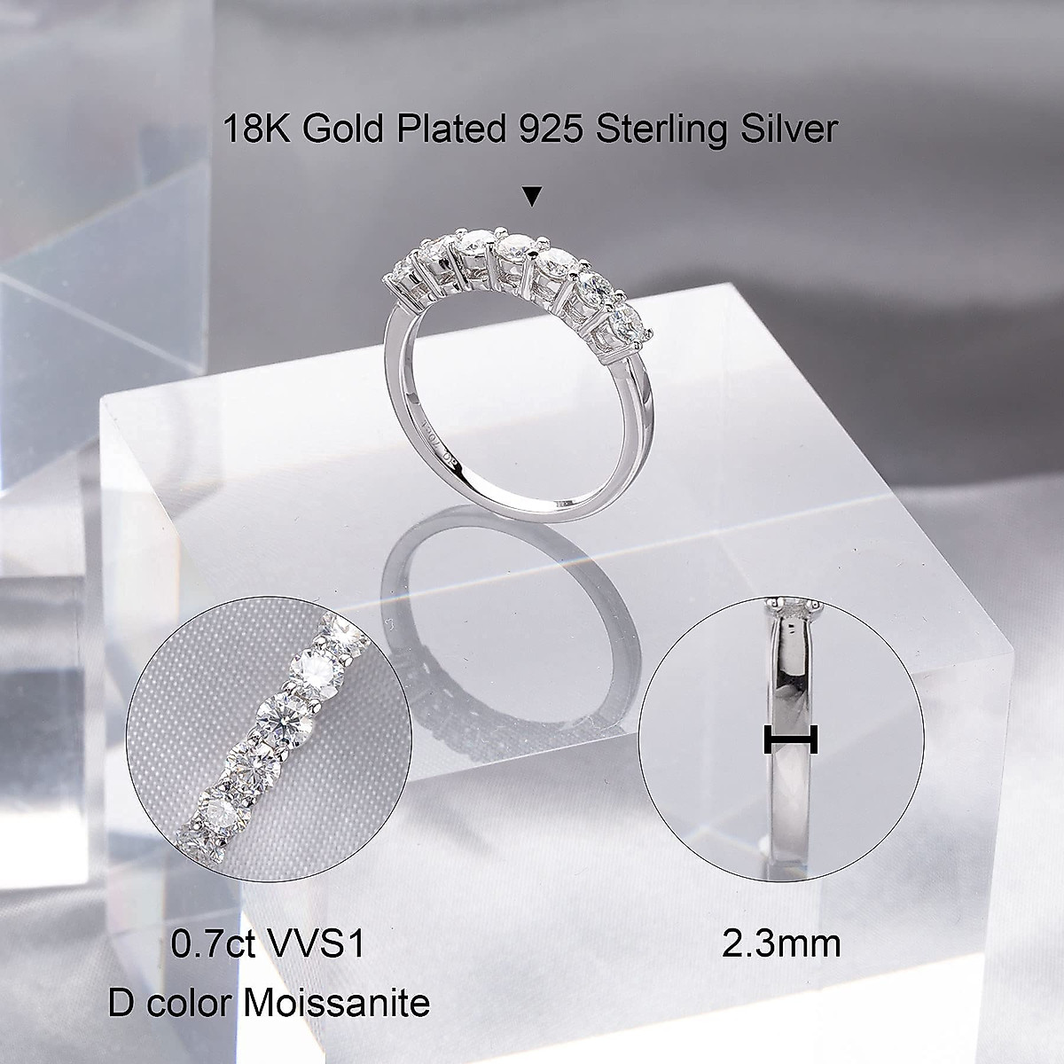 Ladylike Moissanite 3 Stone Engagement Rings 1.6 Carats and 7 Stone Wedding Band 0.7ct D Color VVS1 Simulation Diamond Ring (size 8.5)