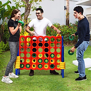 Costzon 4-in-A-Row 4-to-Score Giant Games for Kids & Adults, Indoor Outdoor Party Family Connect Plastic Game, 4 Feet Wide by 3.5 Feet Tall w/42 Jumbo Rings & Quick-Release Slider (Blue)