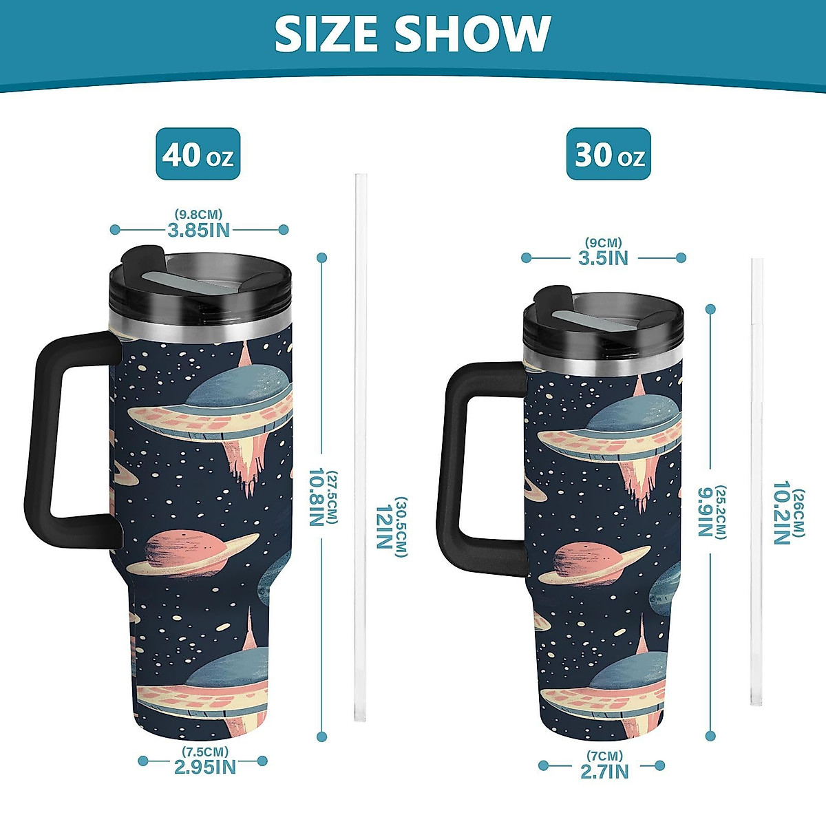 FRCSDIY Cosmic Planet Insulated Tumbler with Handle and Straw Lid,30oz Leakproof Stainless Steel Cup BPA-Free Water Bottle