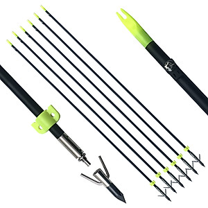 e5e10 Archery Bowfishing Arrows Hunting 34inch Solid Fiberglass Arrows with Broadhead for Compound Bow and Recurve Bow 6pcs (Black)