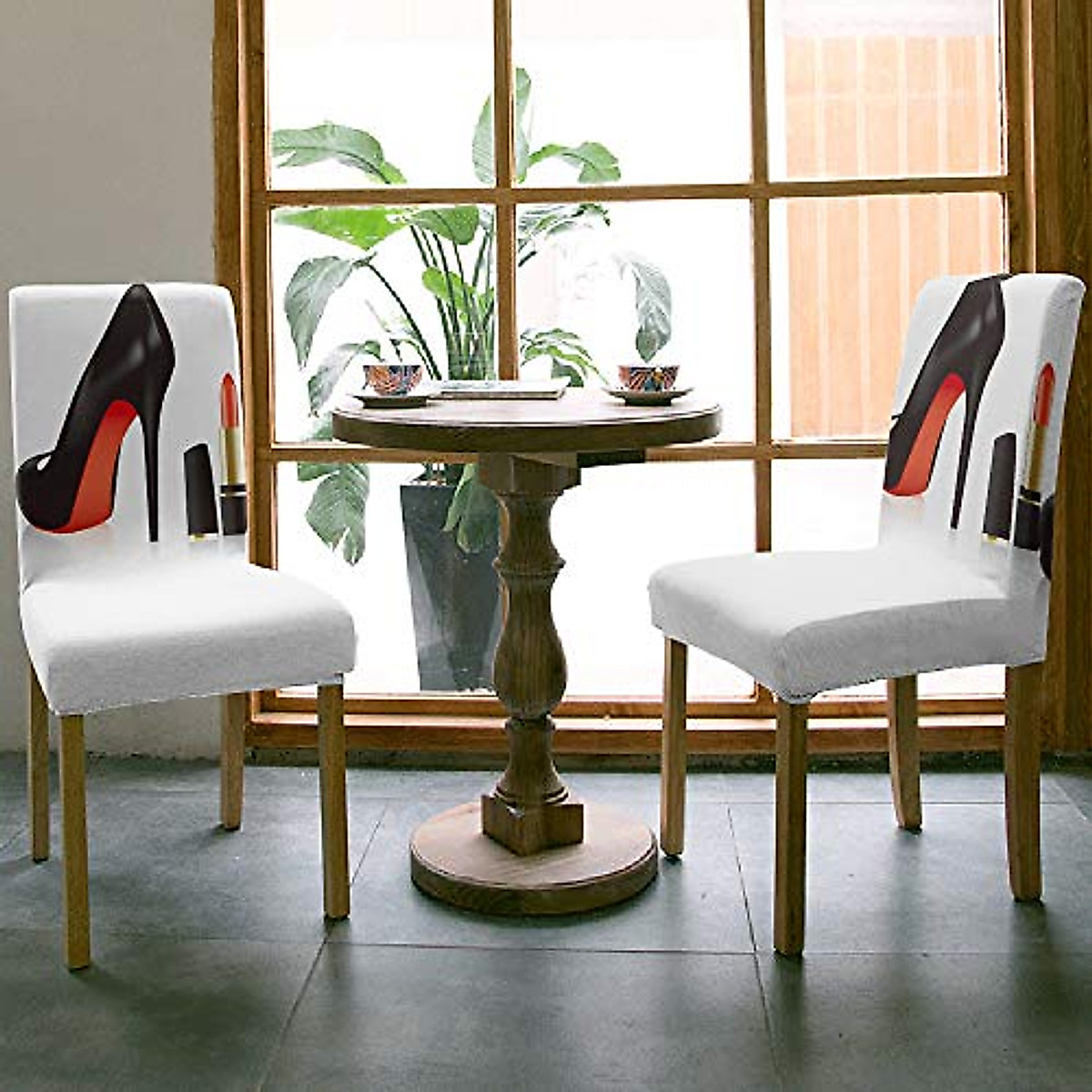 Dining Chair Slipcover, Black High Heels and Lipstick Chair Protector Stretch Parsons Chair Covers for Dining Room, Restaurant, Kitchen, Party, 6 Packs