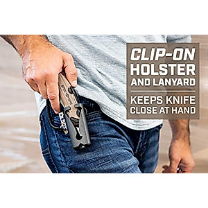Spec Ops Tools Safety Knife Box Cutter, Includes Holster & Lanyard, 3% Donated to Veterans, black/tan