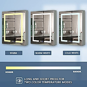 ExBrite LED Lighted Bathroom Medicine Cabinet with Mirror, 24 x 30 Inch, Recessed or Surface led Medicine Cabinet, Defog, Stepless Dimming,Color Temper Change, 2 Outlets,Storage Shelves,Right Hinge