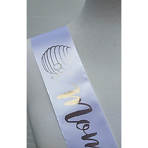 Amy's Bubbling Boutique, Inc. Honey Bee Baby Shower Sash Mommy to Be Honeycomb Bumble for White & Gold with Rhinestone Pin Gender Reveal