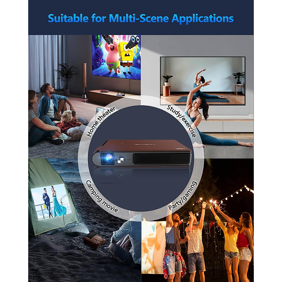 2022 Mini Pocket WiFi Projector 3D DLP 3600 Lumens WXGA HD LED Portable Wireless Video Projectors Support 1080P Airplay HDMI USB Auto Keystone Battery Pico for Gaming Home Theater Outdoor Movie Camp