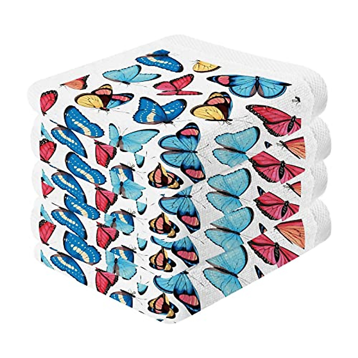 ALAZA Colorful Butterfly Towels Cotton Washcloths Set, Soft Absorbent Quick Dry Face Cloths, Multi-Purpose Fingertip Towels for Bathroom,Hotel,Travel,12'' x 12'' (2 Pack)