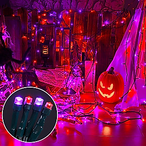 Hopolon Solar Halloween String Lights Outdoor Waterproof,72ft 200LED Purple Red Solar String Lights with USB for Christmas, Halloween, Garden, Christmas Tree, Outdoors Patio Garden Party(Purple Red)