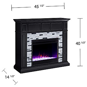 SEI Furniture Drovling Marble Tiled Color Changing Electric Fireplace, Black-White-Gray