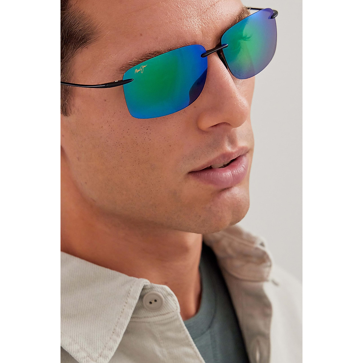 Maui Jim Men's and Women's Hema Polarized Rimless Sunglasses, Black Matte/MAUIGreen®, Large