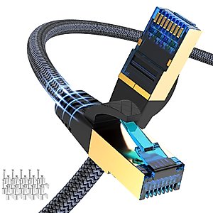 Ciwoda Cat 8 Ethernet Cable 25ft, Outdoor, Indoor Nylon Braided Cat 8 Cable, Heavy Duty 26AWG 40Gbps, 2000MHz, S/FTP Patch Cord for Xbox, POE, PS5, Router