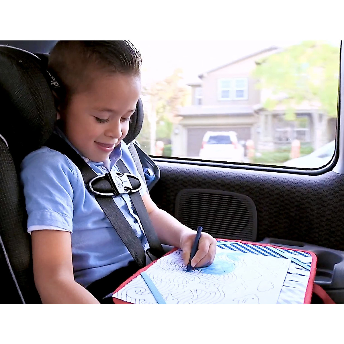 ezDesk Travel Activity Kit, Lap Desk with Cushion, Premium Activity Kit with Writing and Craft Supplies, 30-Piece Set, ‎12" x 19", Multicolor