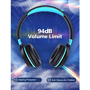 Headphones for Kids School, Kids Headphones Wired with 94dB Volume Limited for Boys Girls, Foldable Stereo Kids Headphones, Child Headphones on Ear for Study Tablet Airplane School