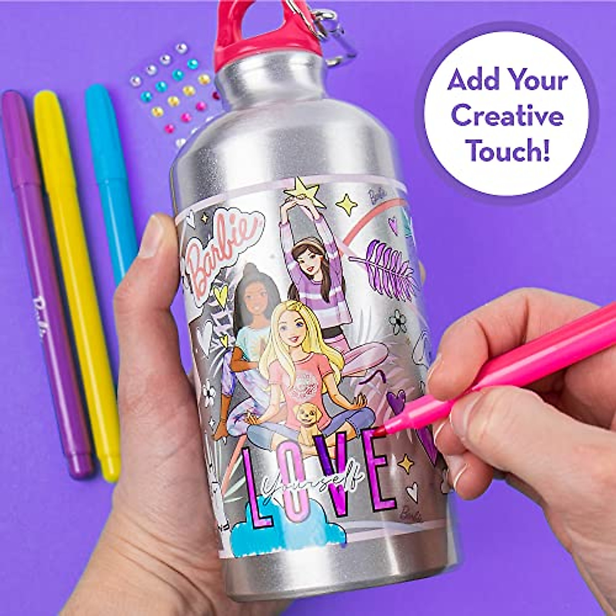 Horizon Group USA Barbie Color Your Own Water Bottle, Great For Travel & Road Trips, Sports & School, Creative Gift Idea, Arts & Crafts Activity Kids Ages 6, 7, 8, 9, 10