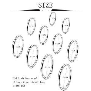 FINREZIO 10PCS Women's 1MM Stainless Steel Plain Band Knuckle Stacking Rings Fashion Thin Midi Rings Comfort Fit Size 2-11 Silver Tone
