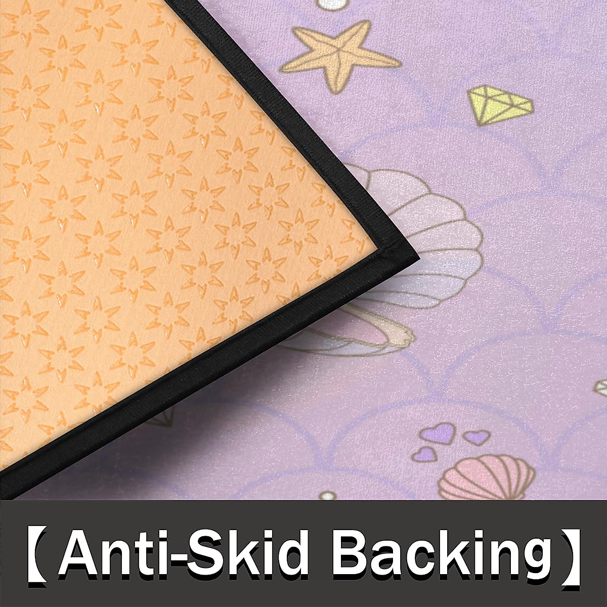 GeMeFv Mermaid Scales Pearl Shell Half Round Door Mat Starfish Diamond Non-Slip Half Circle Area Rug Doormat Washable Half Moon Rug for Indoor Outdoor Kitchen Bedroom Home Decor