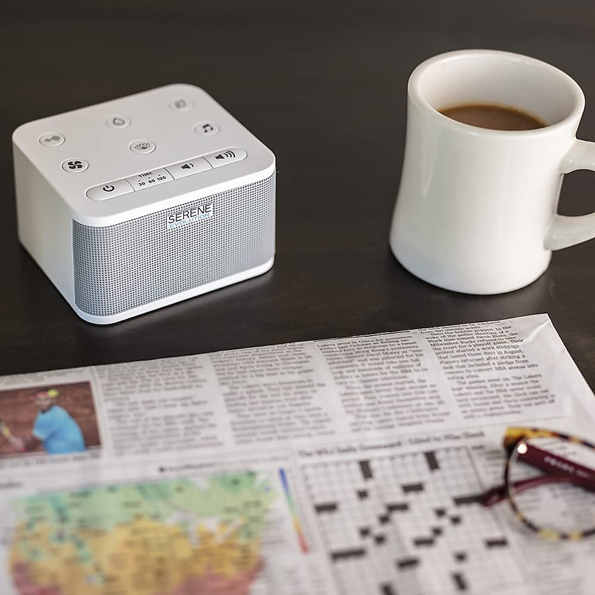 Serene Evolution 45 Sound Portable White Noise Machine - Sleep Sound Machine for Adults, Kids, Baby, Home, Office Privacy - White Noise Machine for Office - Nature Sound Machine - White Noise Maker