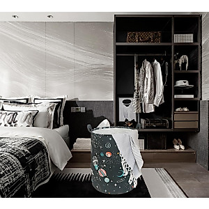 DUYIY Round Black Planet Laundry Hamper Storage Basket Organizer Hamper Storage Bins for Clothes Toys Box Nursery Hamper Gift Basket with Handles