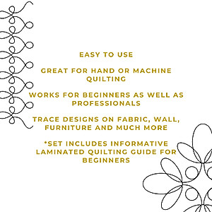 Quilting Stencils for Machine and Hand Quilting - 2 Plastic Quilt Templates for Continuous Line Borders and Patterns - Filigree Border, Flower Loop Block Stencil Set with Quilter's Guide