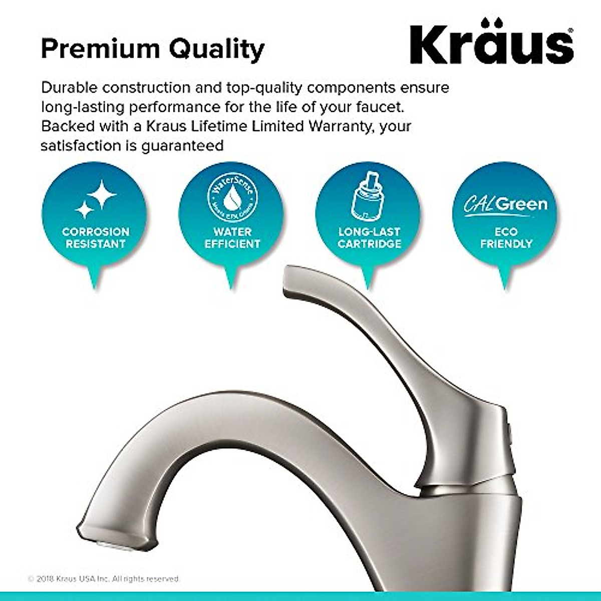 KRAUS KBF-1201SFS Arlo Single Handle Basin Bathroom Faucet with Lift Rod Drain and Deck Plate, Spot-Free All-Brite Stainless Steel
