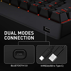 havit Wireless 60% Mechanical Keyboard 61 Keys Rainbow Backlit Gaming Keyboard Bluetooth 5.0/Type-C Wired Programmable Computer Keyboard with Red Switch for Multi-Devices PC Mac Laptop (Black)