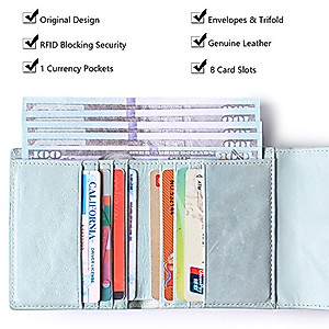 Borgasets Women's RFID Blocking Small Compact Bifold Leather Pocket Wallet Ladies Mini Purse (Ice Blue)