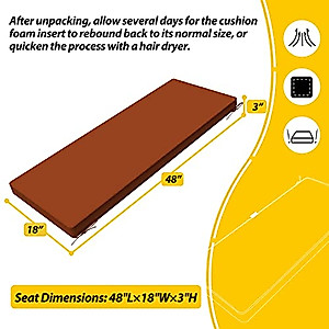 AAAAAcessories Outdoor/Indoor Bench Cushion for Patio Furniture Bench/Swing/Settee, 48 x 18 x 3 Inch, Rust