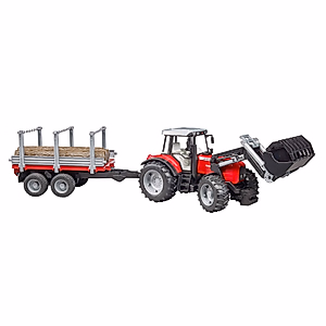 bruder 02046 Massey Ferguson 7480 with Frontloader and Timber Trailer